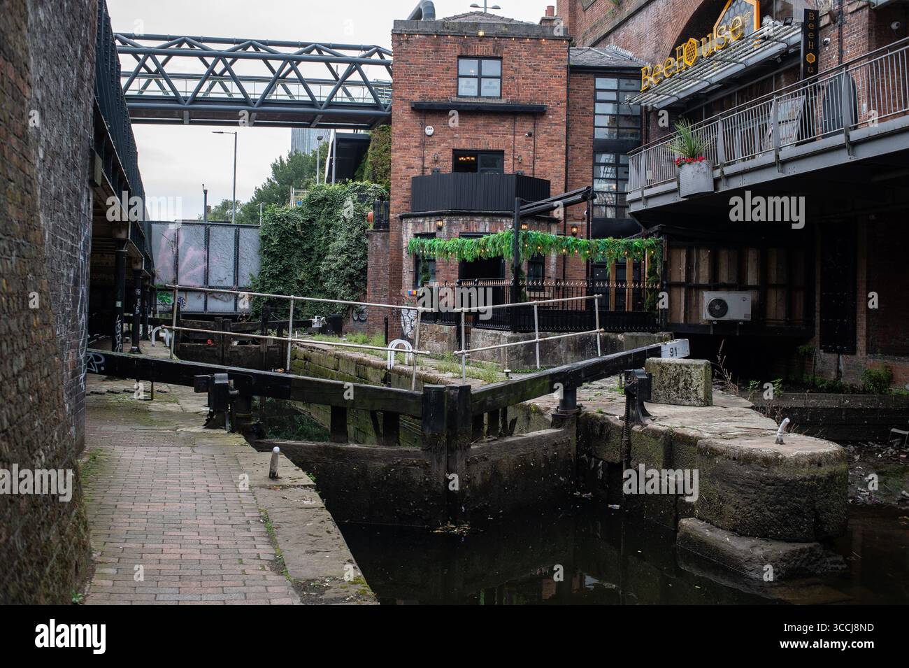 View of the Castlefield canal in Manchester, August 10, 2025, England ...