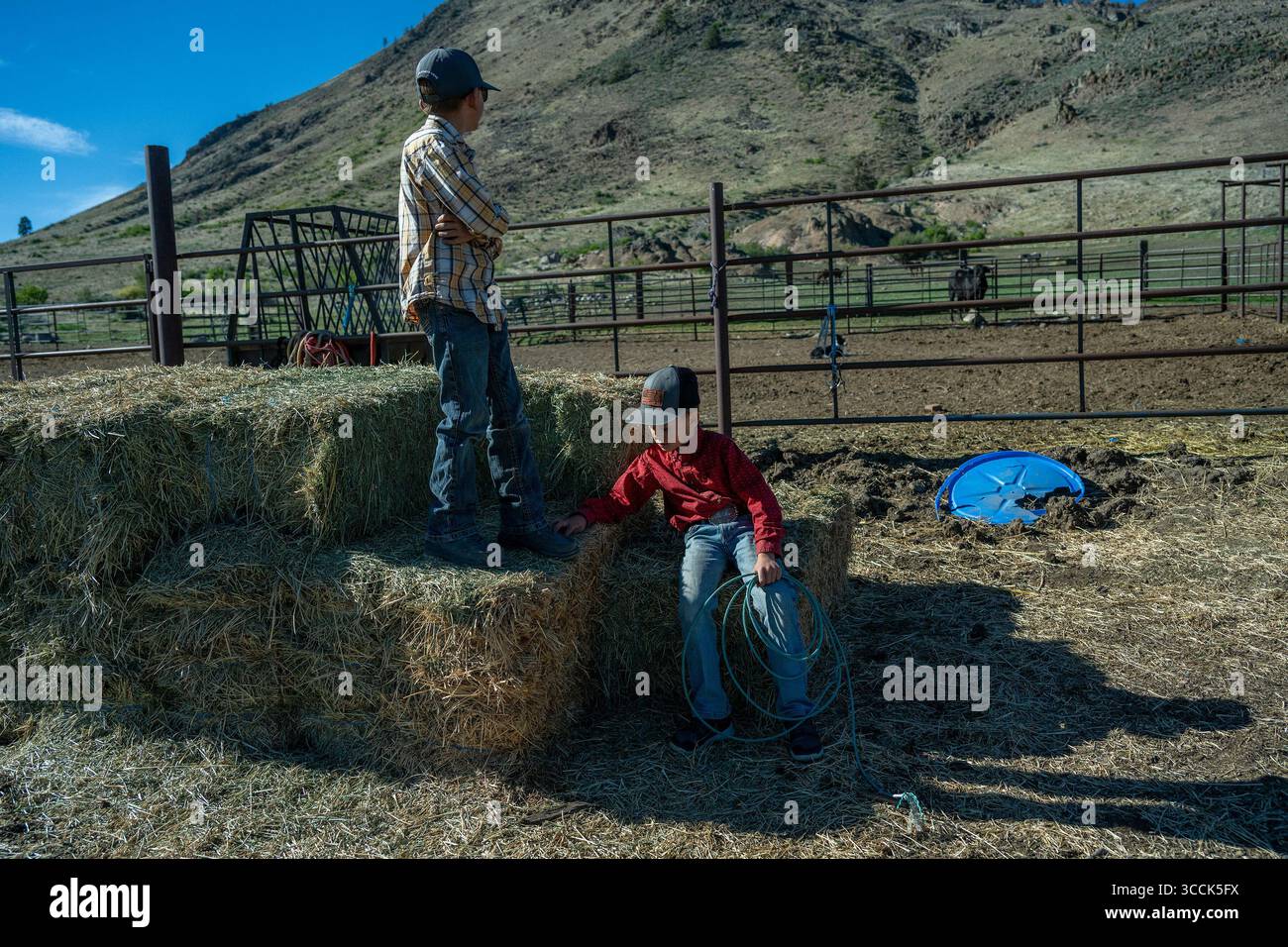 Sierra, Ca. 5th May, 2025. Waylon Greenwood, 9, left, looks toward ...