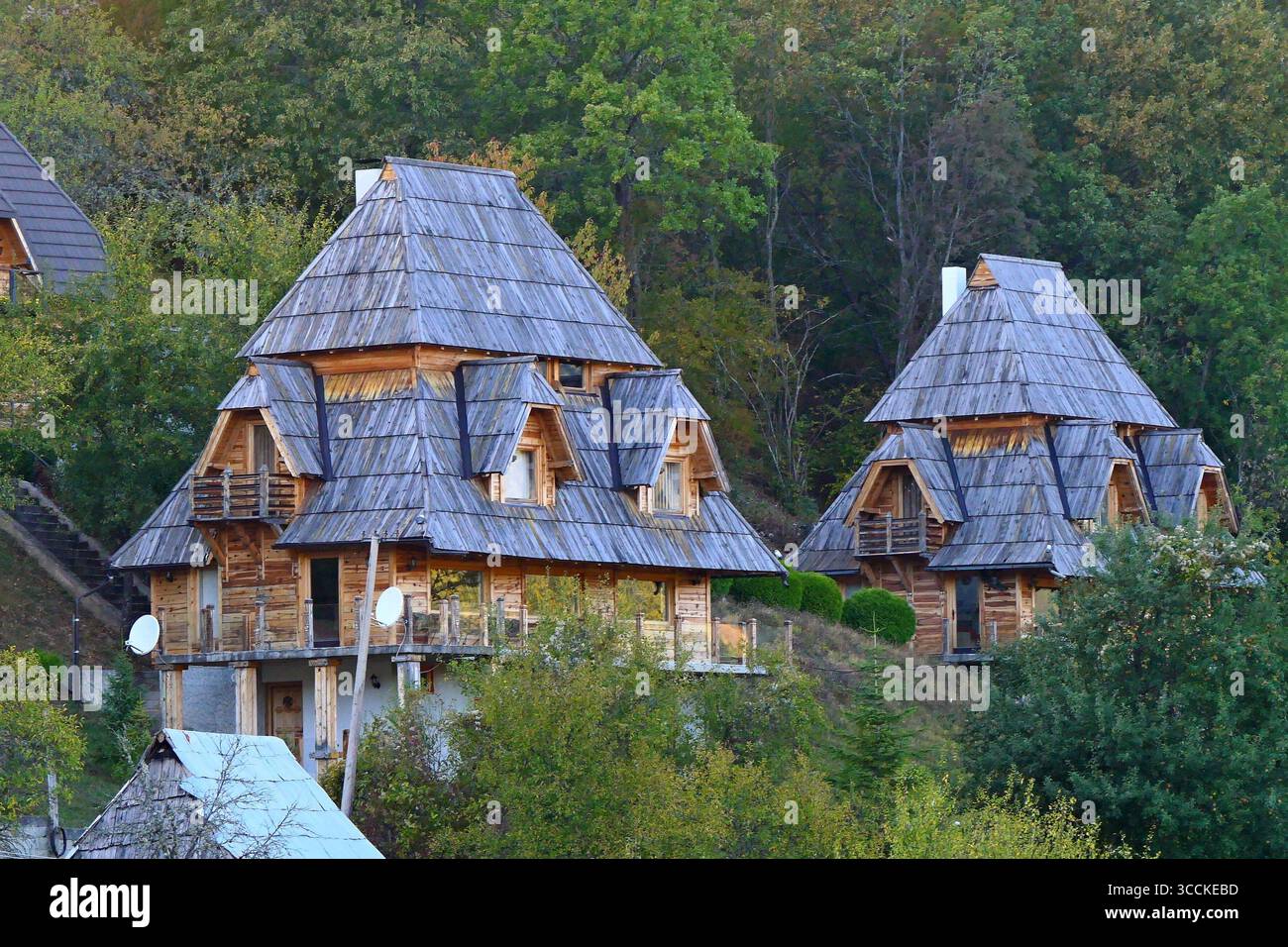 Afar view of houses of a modern apartment complex in the Mokra Gora ...