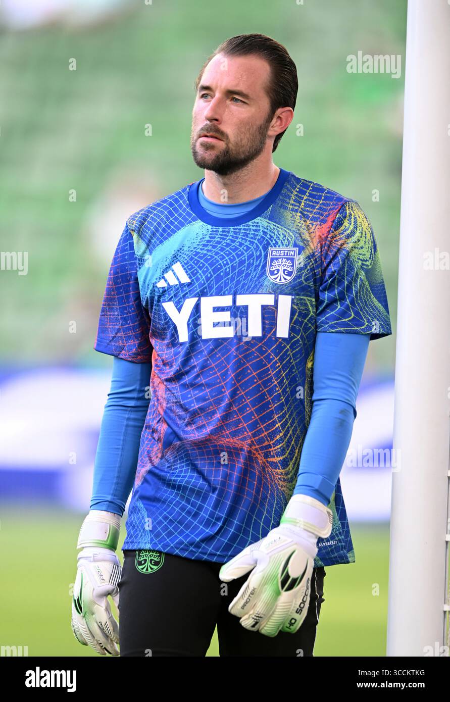 AUSTIN, TX - AUGUST 09: Austin FC goalie Brad Stuver warms up prior to ...