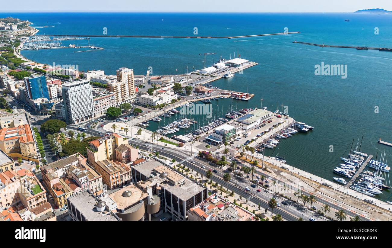 Aerial view of the port of Cagliari, the capital city of Sardinia, an ...