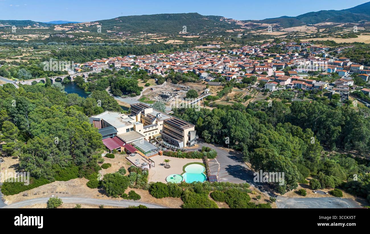 Aerial view of Fordongianus and of the ruins of Forum Traiani on the ...