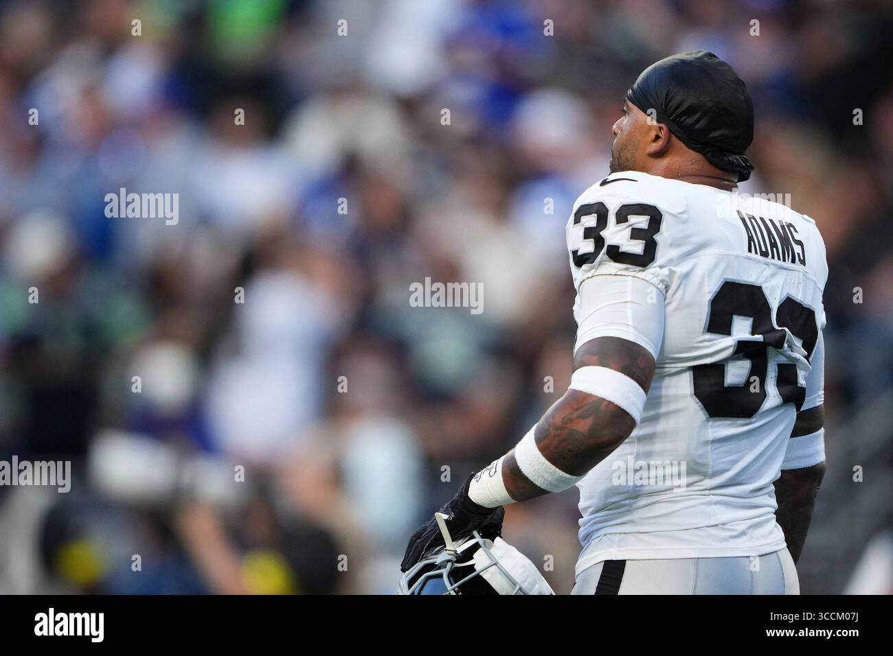 Las Vegas Raiders linebacker Jamal Adams looks on during an NFL ...