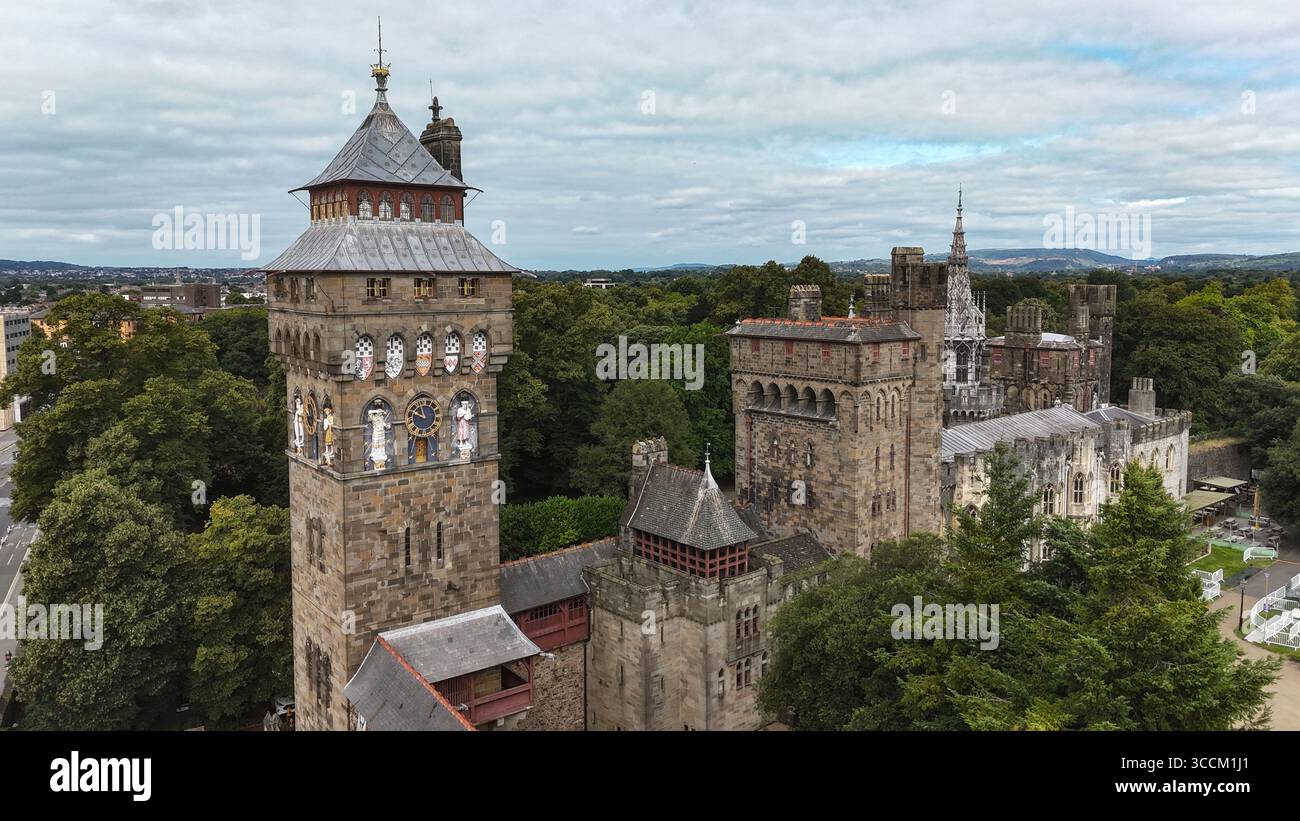 CARDIFF, UK - AUGUST 8, 2025 - Aerial view of the historic Cardiff ...