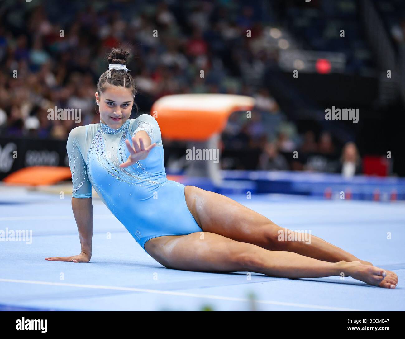 August 10, 2025: Izzy Stassi competes on the floor exercise during the ...