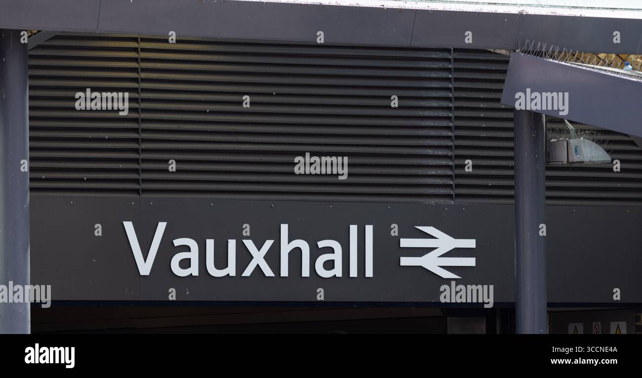 LONDON, UK - AUGUST 5, 2025 - Signage of Vauxhall Station showing ...