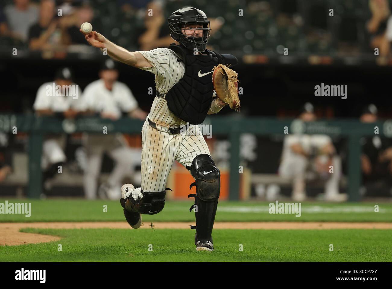 Chicago White Sox's catcher Kyle Teel throws to first base during the ...