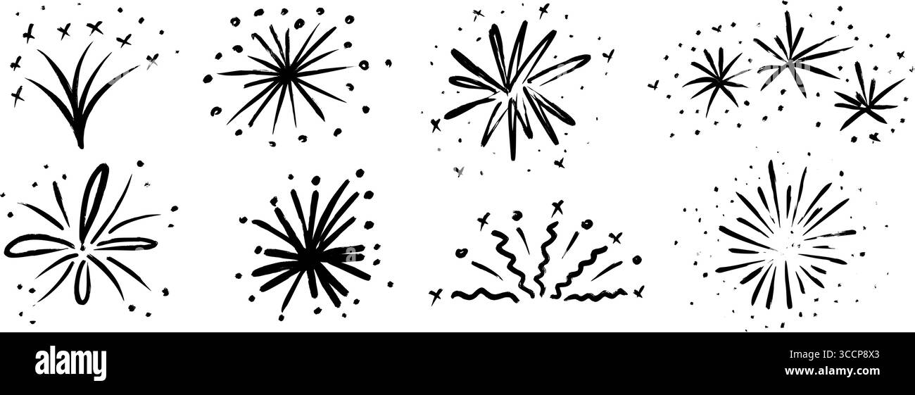 Black hand drawn firework set. Crayon doodled firecracker element ...