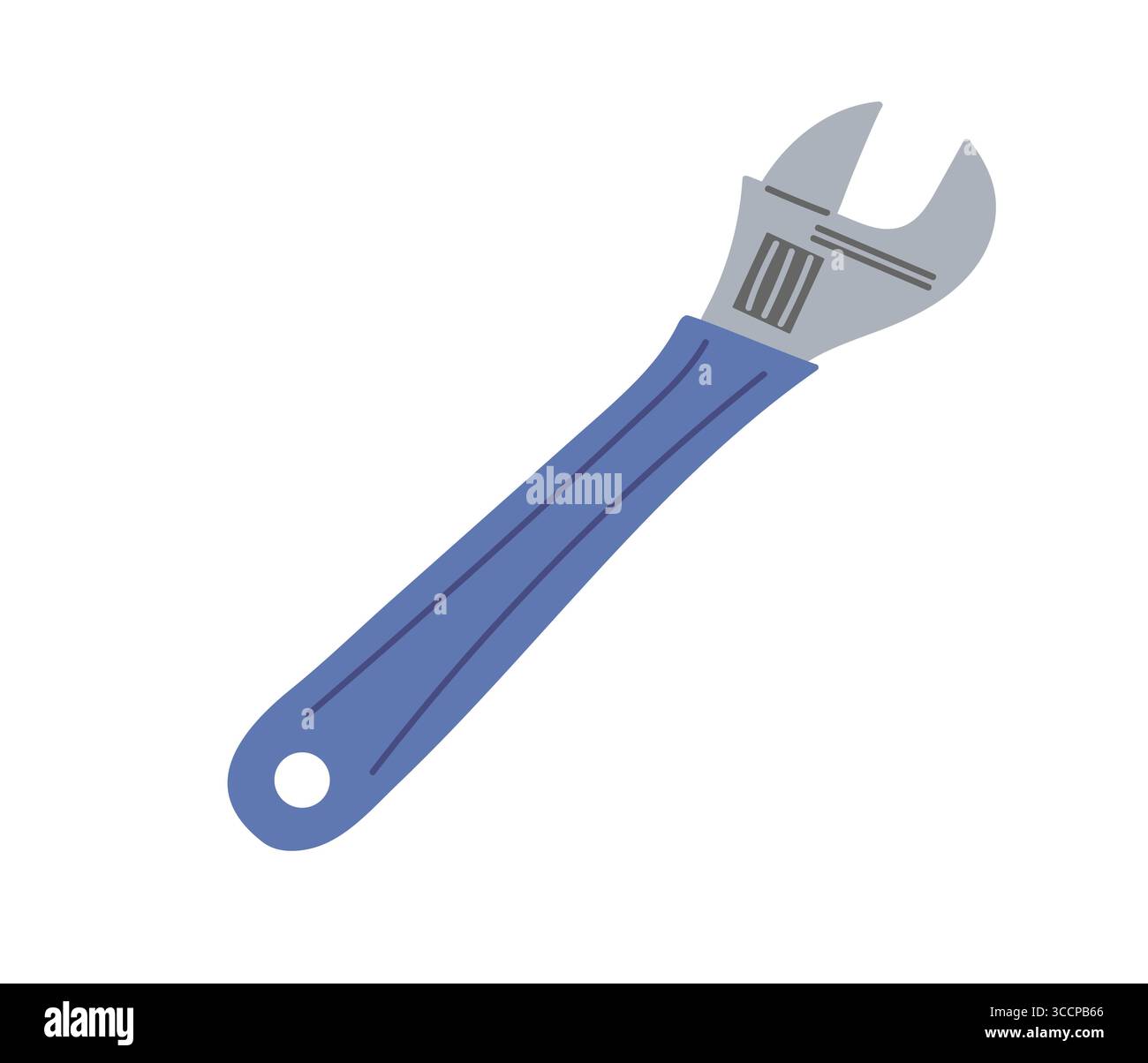 Adjustable wrench with a blue handle on a plain background for tool ...