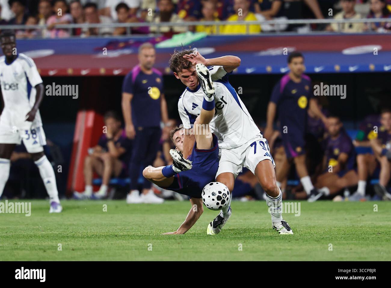(L-R) Marc Casado (Barcelona), Nico Paz (Como), AUGUST 10, 2025 ...
