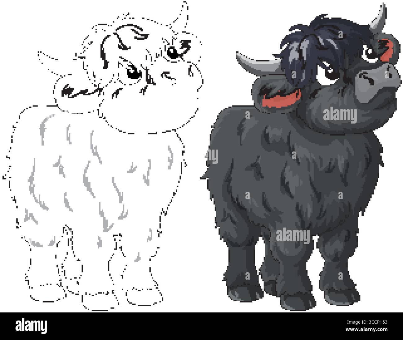 Vector illustration of a fluffy Highland cow calf in cartoon style ...