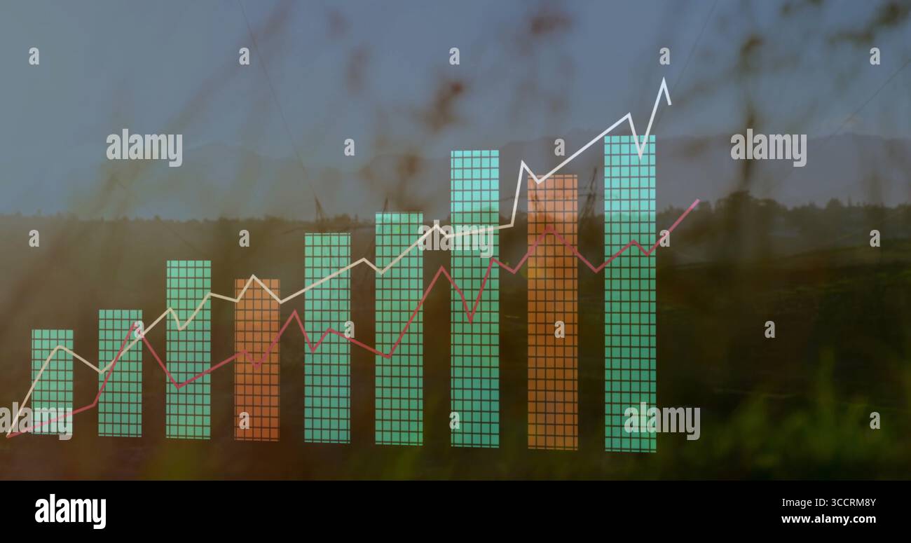 Displaying grid-patterned bar chart overlaying rural field, featuring ...