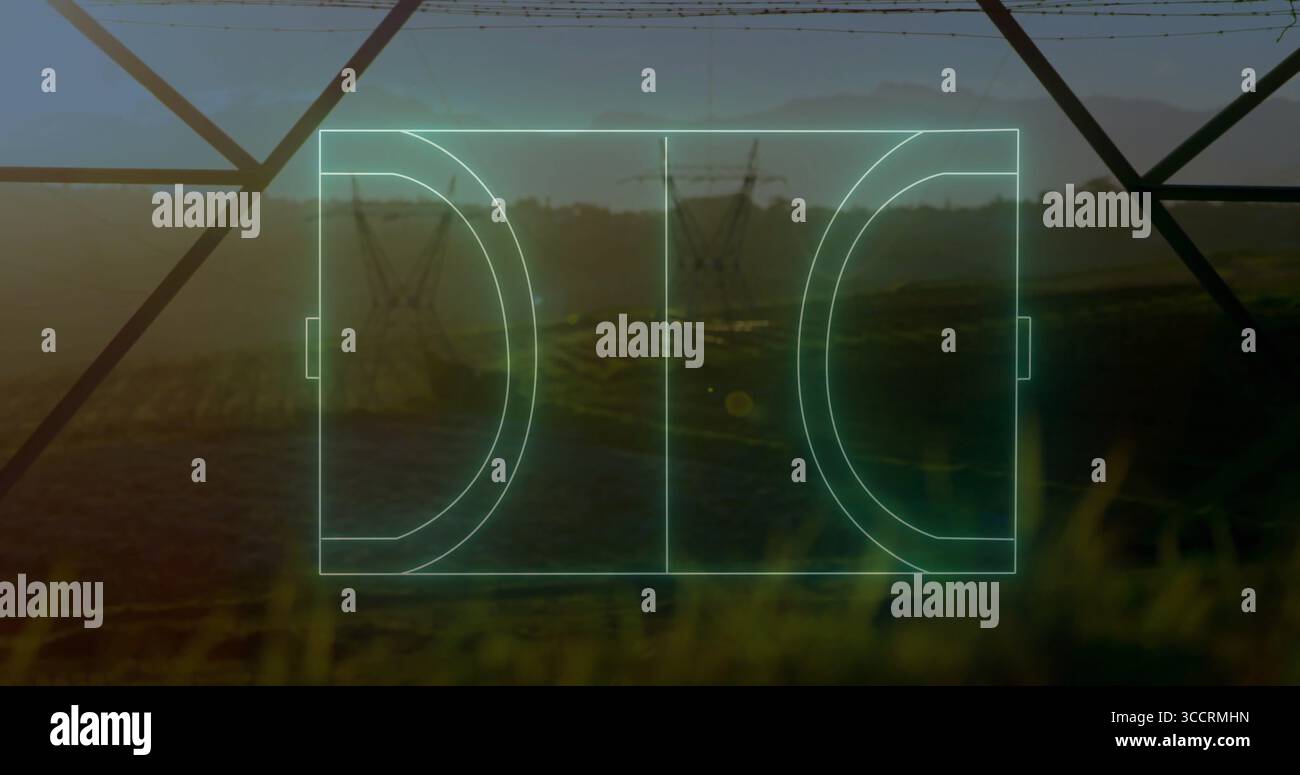 Projecting glowing holographic soccer field overlay over fields with ...