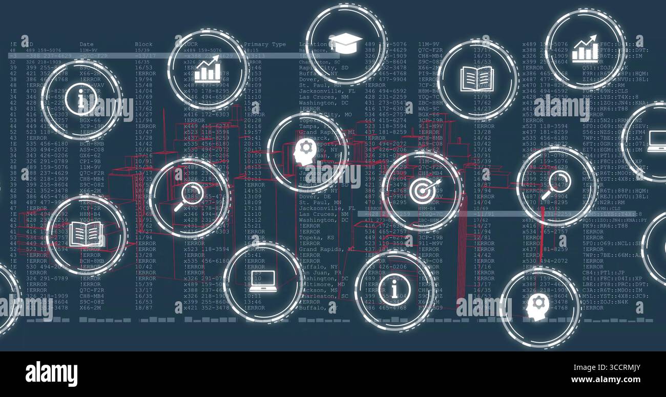 Displaying icon network depicting information, search and analytics ...
