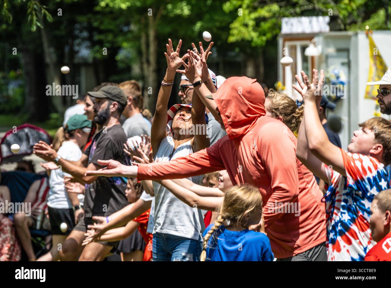 Egg toss competition at the Fourth of July Outdoor Games at Vogel State ...