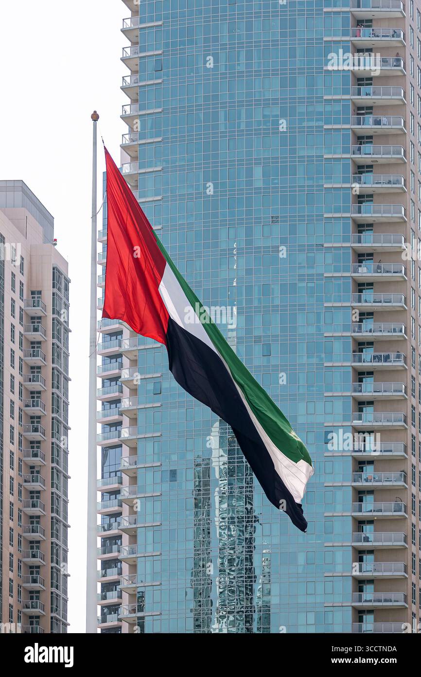 Flag of the United Arab Emirates, national symbol. UAE, Dubai city ...