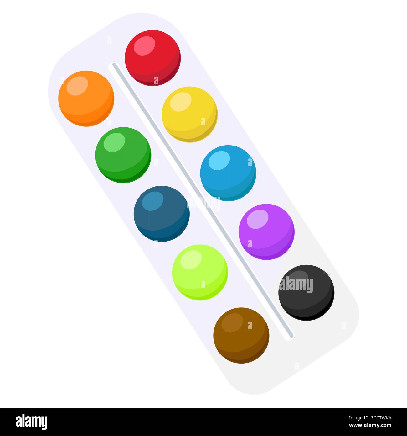 Colorful watercolor paint set with ten vibrant circular colors in tray ...