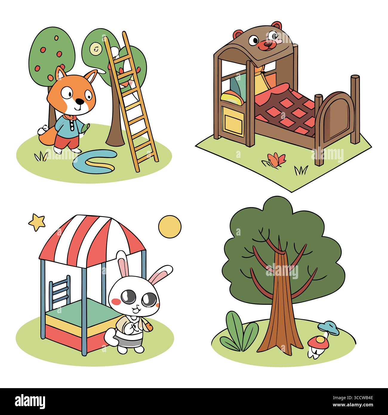 Cute Illustrations of Animals in Various Playful and Outdoor Scenarios ...