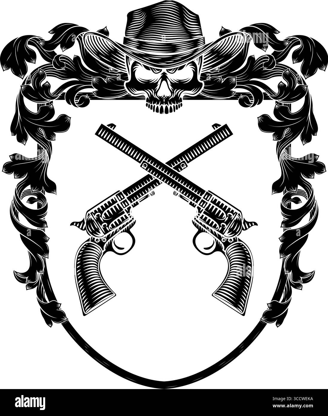 Cowboy Skull Guns Crest Coat of Arms Shield Design Stock Vector Image ...