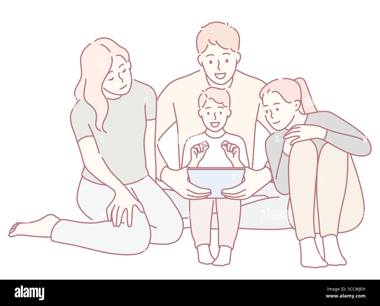 Family sharing digital tablet Stock Vector Images - Alamy