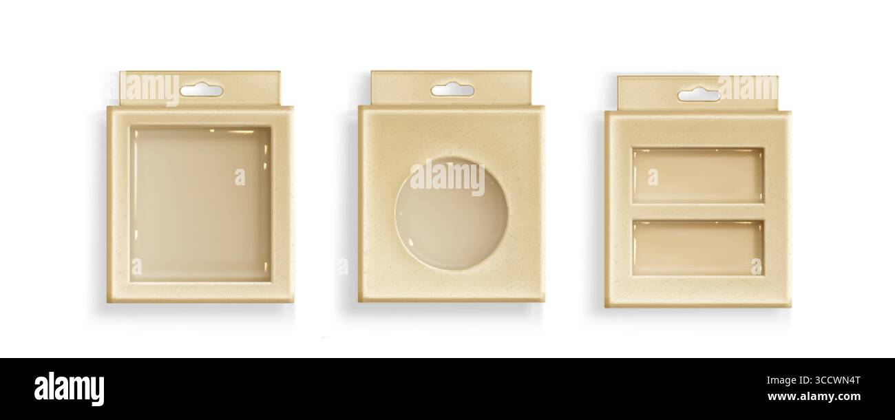 Kraft box packaging with plastic window cutouts and hanging tabs for ...