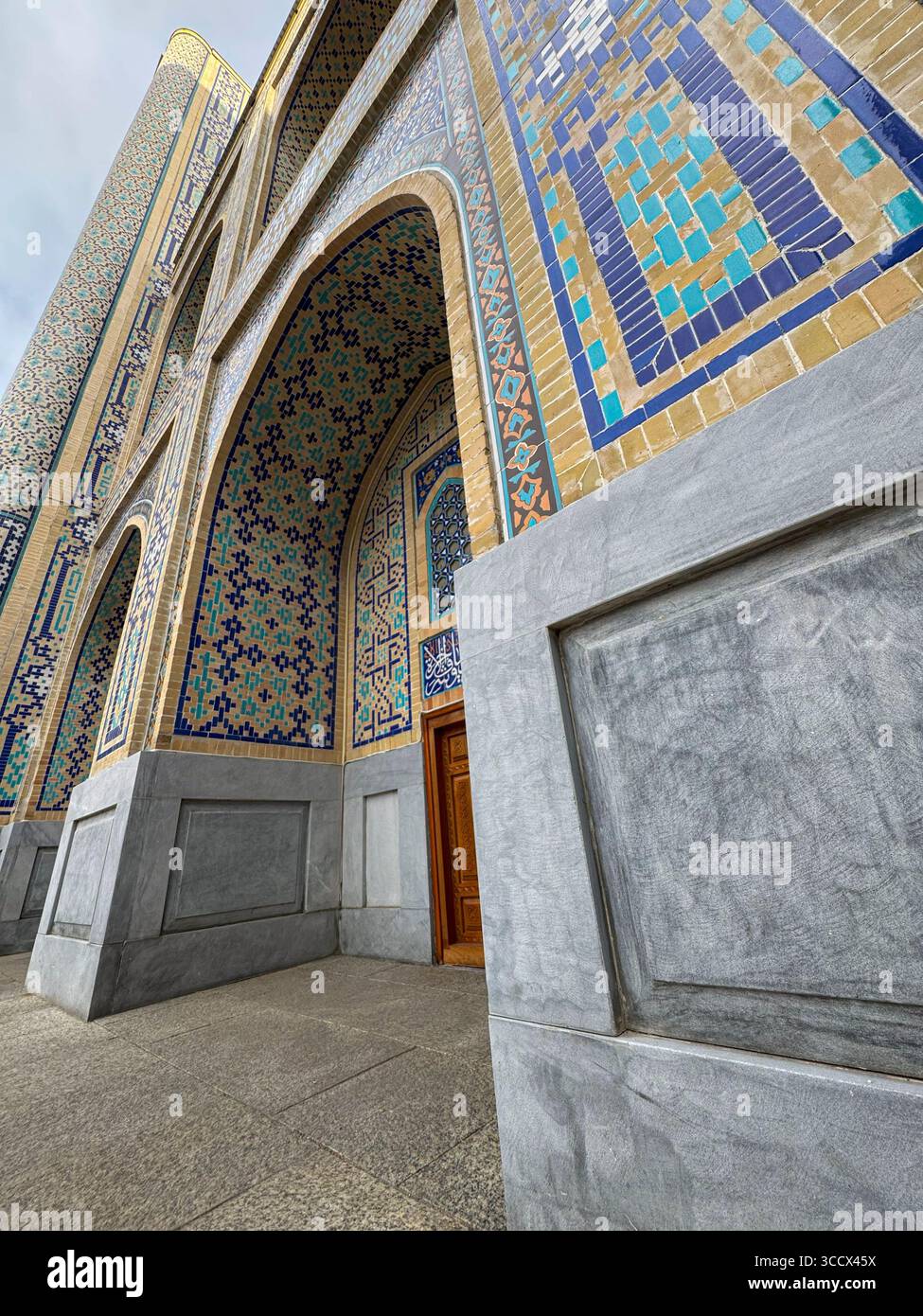 Low angle view of the Registan architectural ensemble with vibrant ...