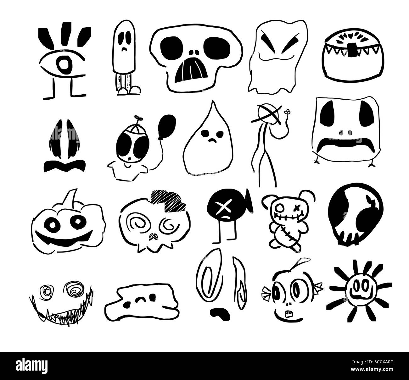 Simple Halloween Monster set. hand drawn. Not AI, Vector illustration ...