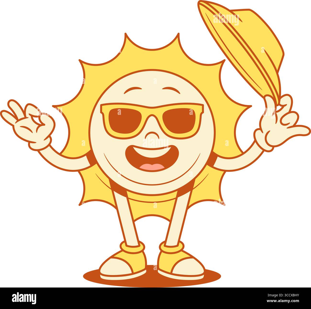 Funky yellow sun cartoon character hat welcome greeting contoured ...