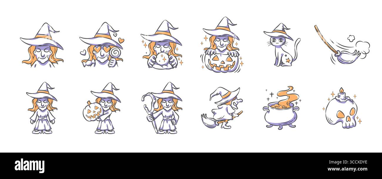Halloween witch . Hand drawn icon cartoon characters illustration ...