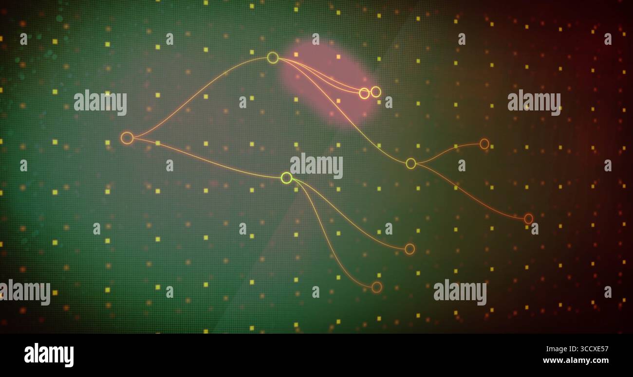 Displaying neon branching lines across gradient grid space with glowing ...