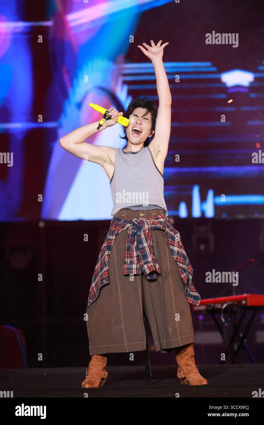 Taiwanese singer and actor Jam Hsiao performs in Xichang City ...