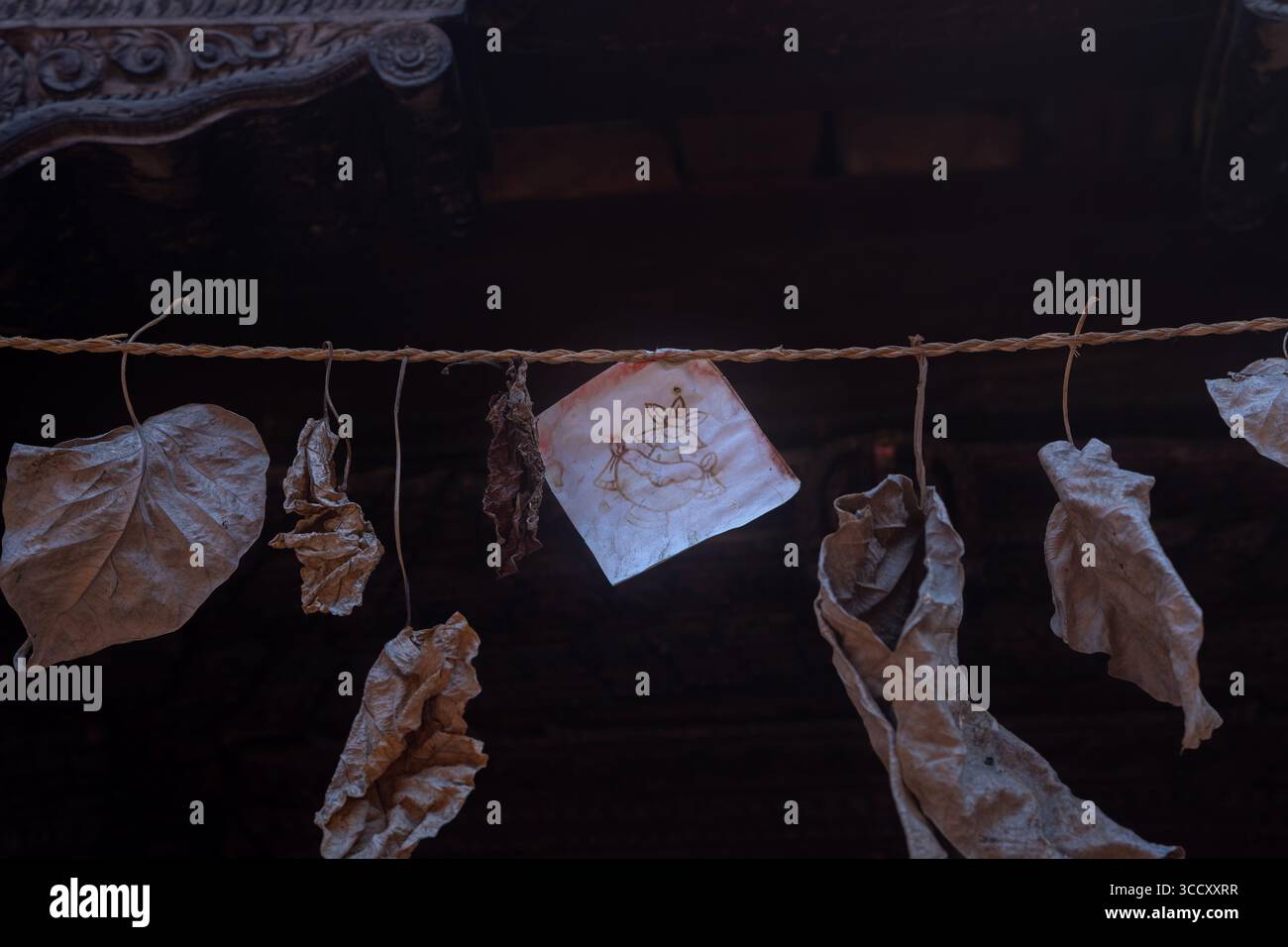 Hanging message for the deity as a part of old ritual in the streets of ...
