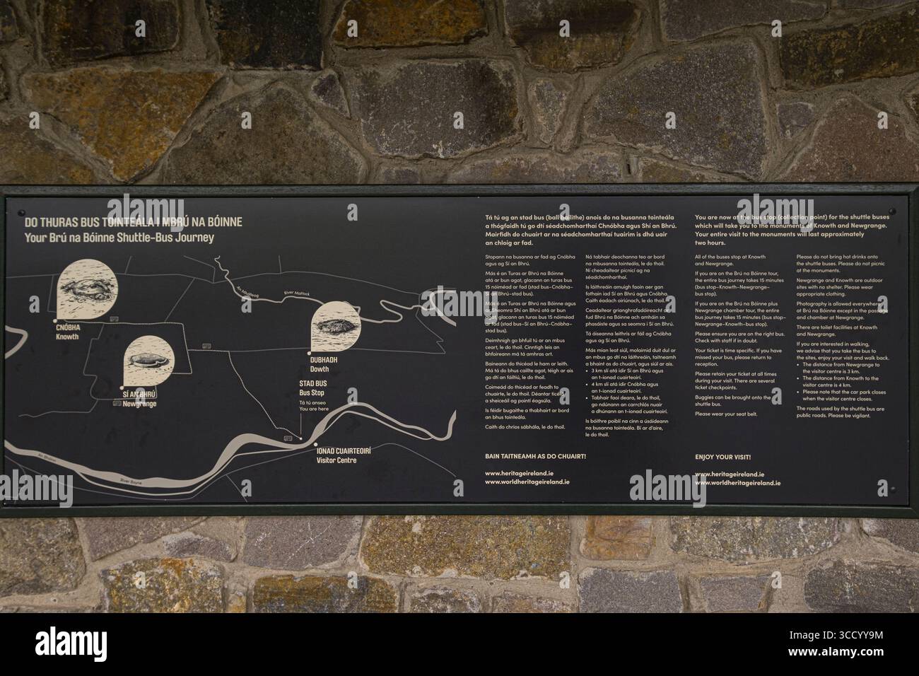 Sign for the Brú na Bóinne shuttle-Bus Journey at the Stad Bus stop ...