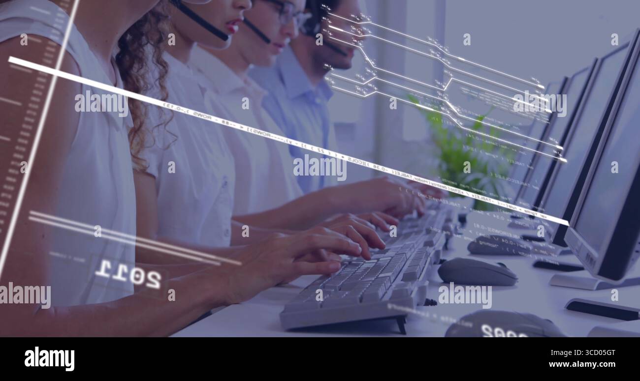 Typing support team wearing business attire providing help at modern ...