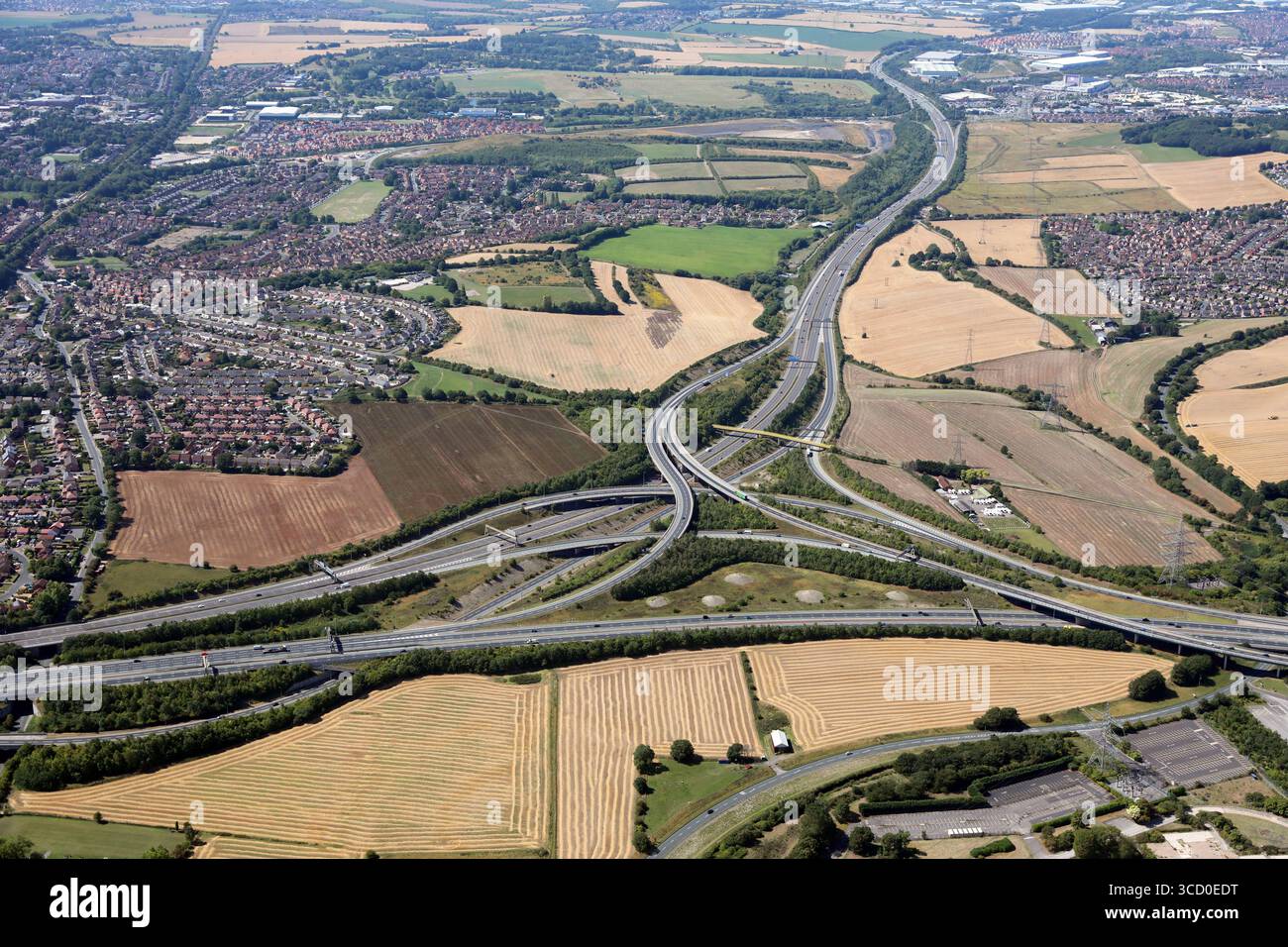 aerial view of Junction 32 of the M62 where the M62 Motorway ...