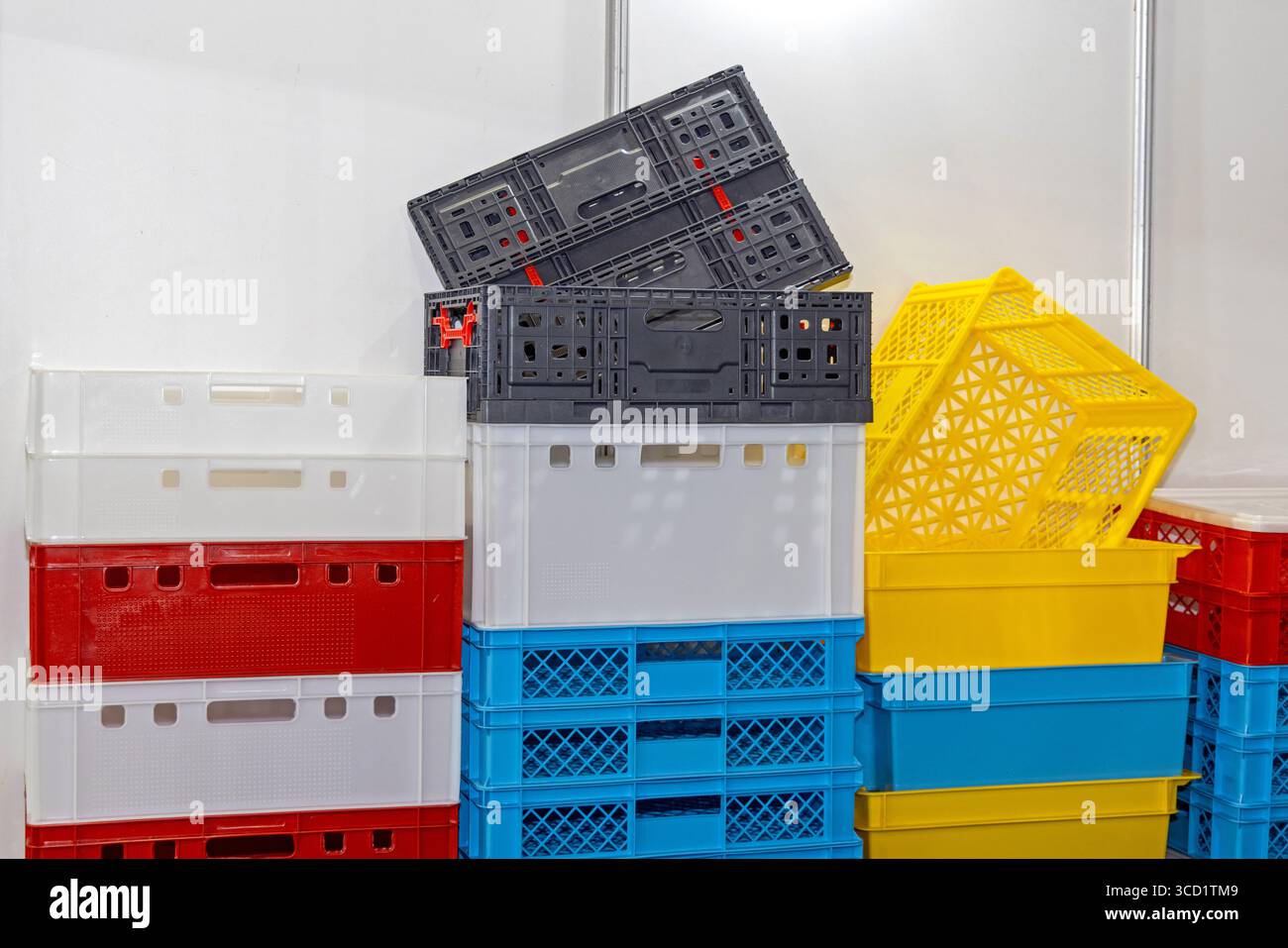 Stacked Colourful Plastic Crates for Packaging Fruits and Vegetables ...