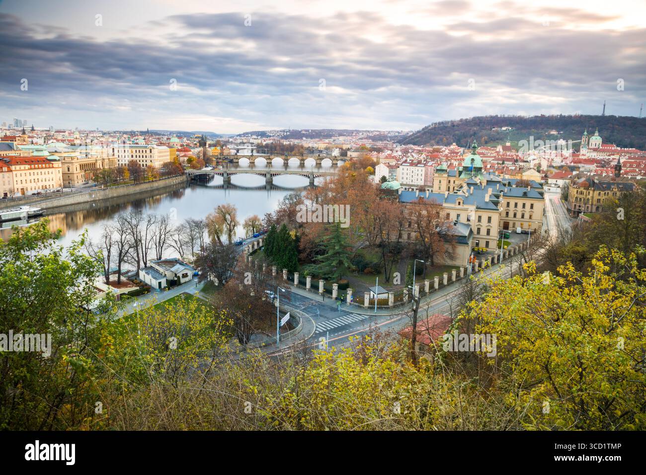 A stunning view of the historic bridges over the Vltava River in Prague ...
