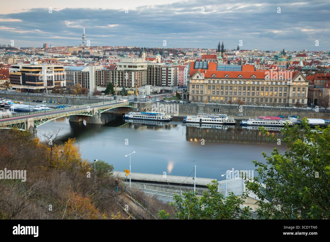 A stunning view of the historic bridges over the Vltava River in Prague ...