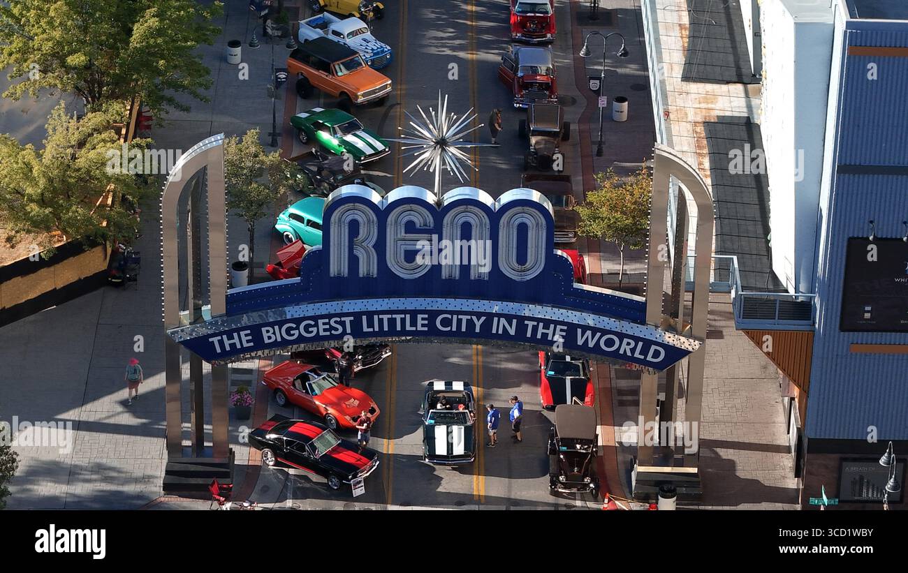 Reno, United States - 08 August 2025: Aerial view of the iconic Reno ...