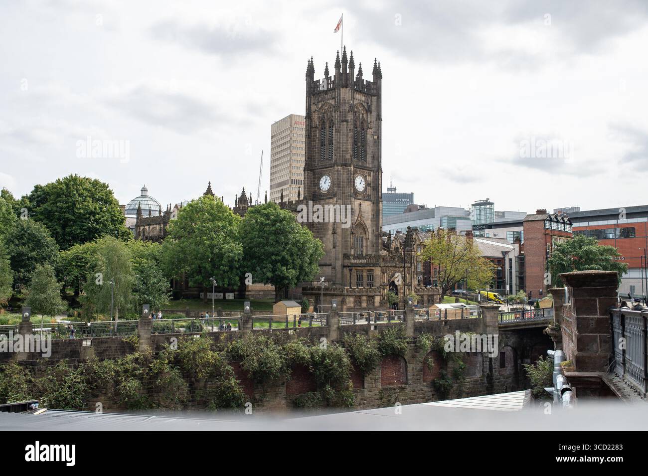 View of Manchester Cathedral, a medieval church located in the center ...