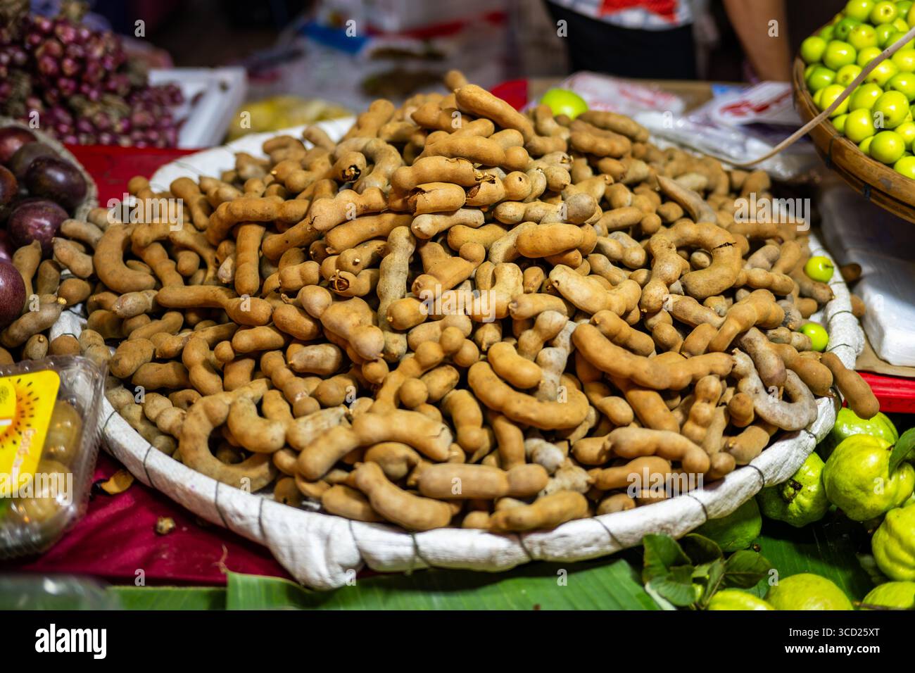 Fresh Tamarind Pods on Display at a Vibrant Local Market in Vientiane ...