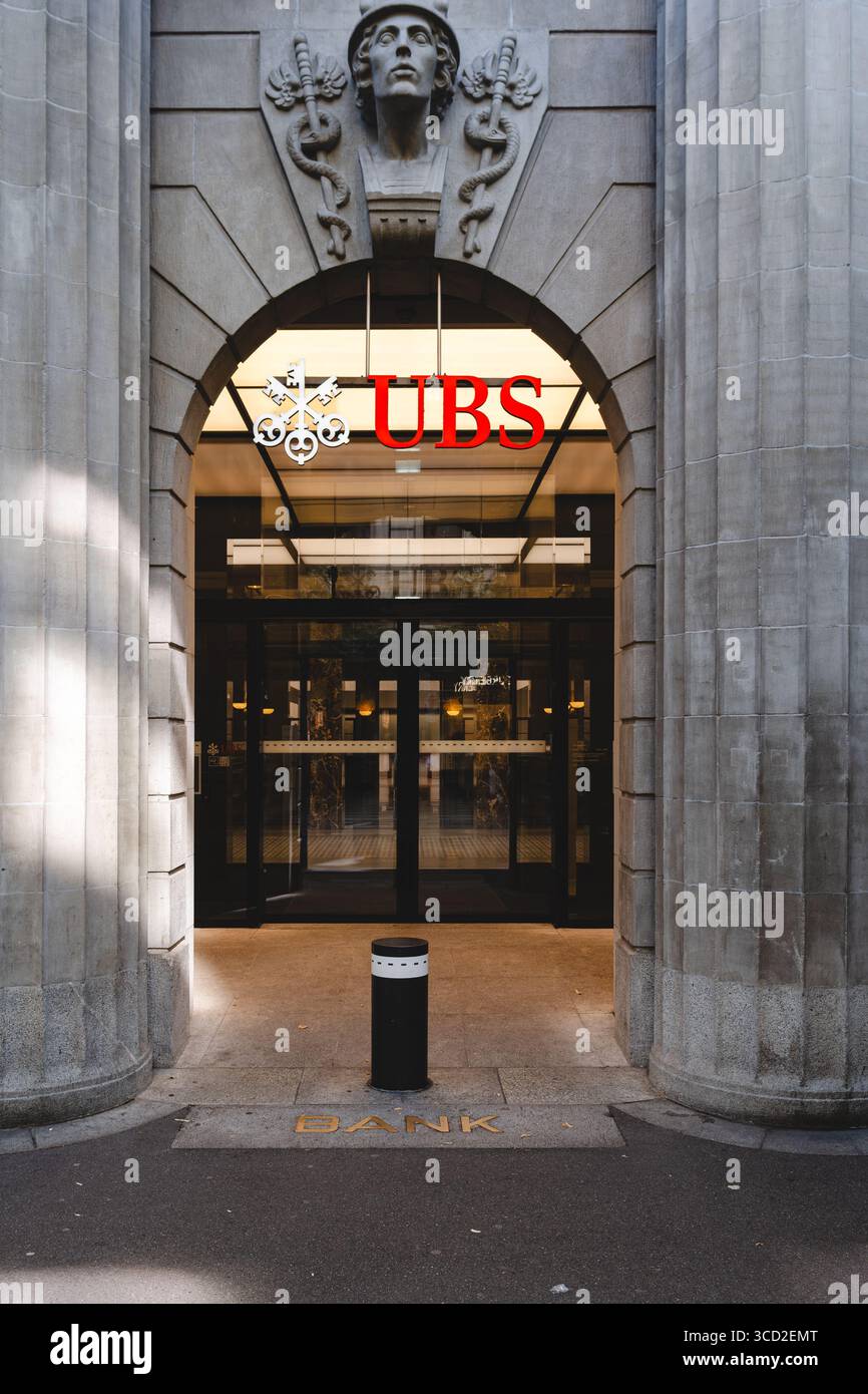 17-07-2025 Zurich, Switzerland. UBS bank building entrance on ...