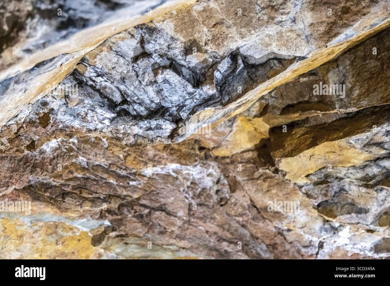 Rock face in the bunker - mineral deposits and rock formations Stock ...