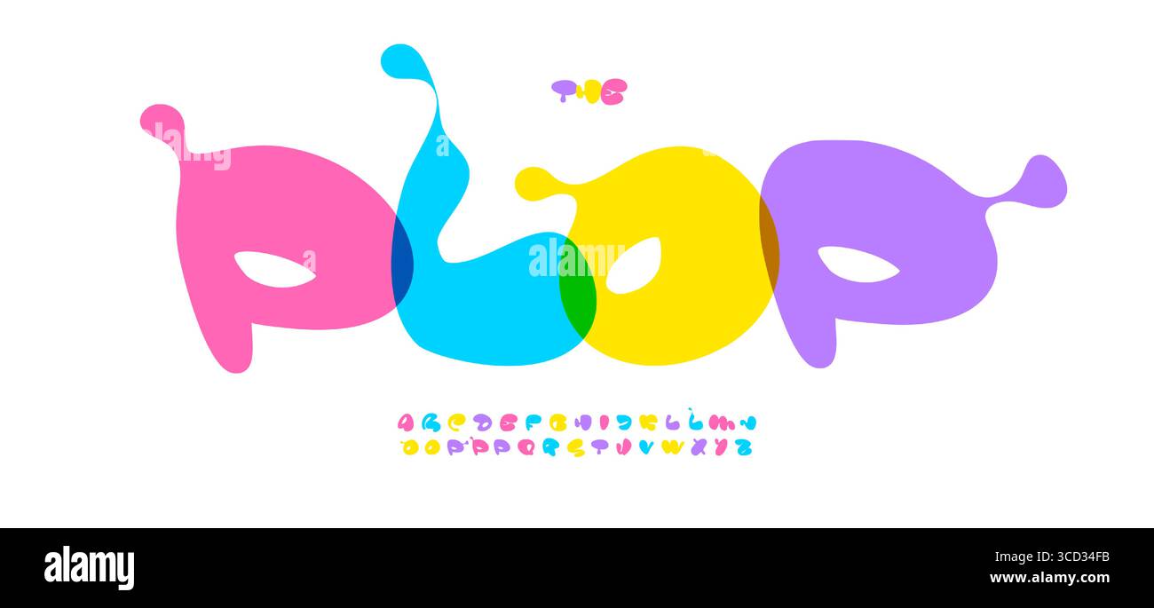 Fluid alphabet from bubbly colorful stains letters, groovy font, color ...