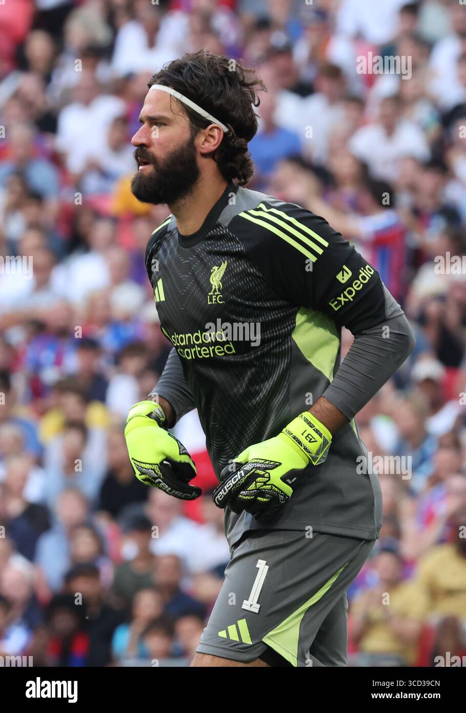 Liverpool's Alisson Becker in action during The FA Community Shield ...