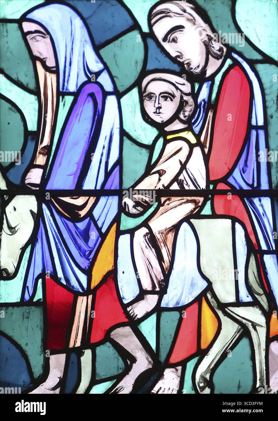 Flight into Egypt, stained glass window in Basilica of St. Vitus in ...