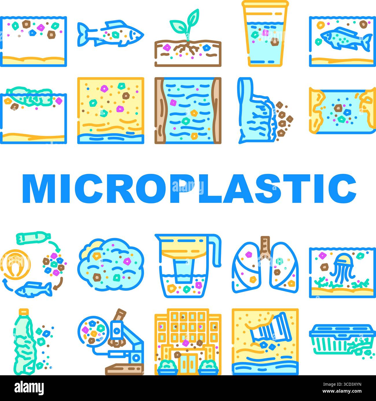 microplastic pollution ocean icons set vector Stock Vector Image & Art ...