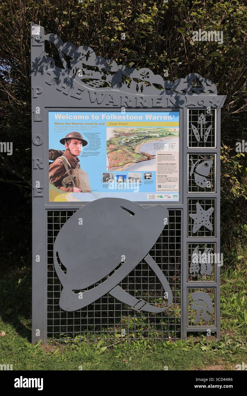 Information sign about the history of the Warren on Folkestone's east ...