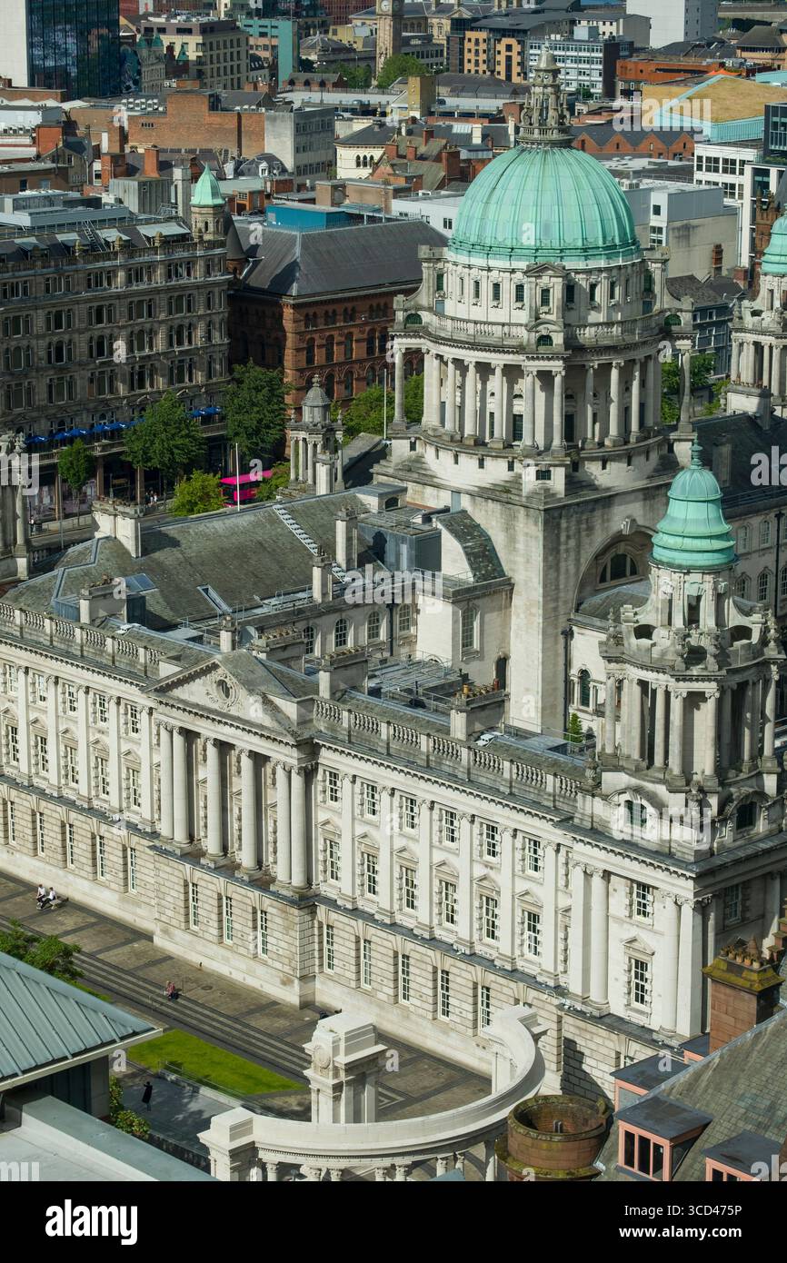 Aerial view of the Belfast City Hall, Belfast, Antrim, Northern Ireland ...