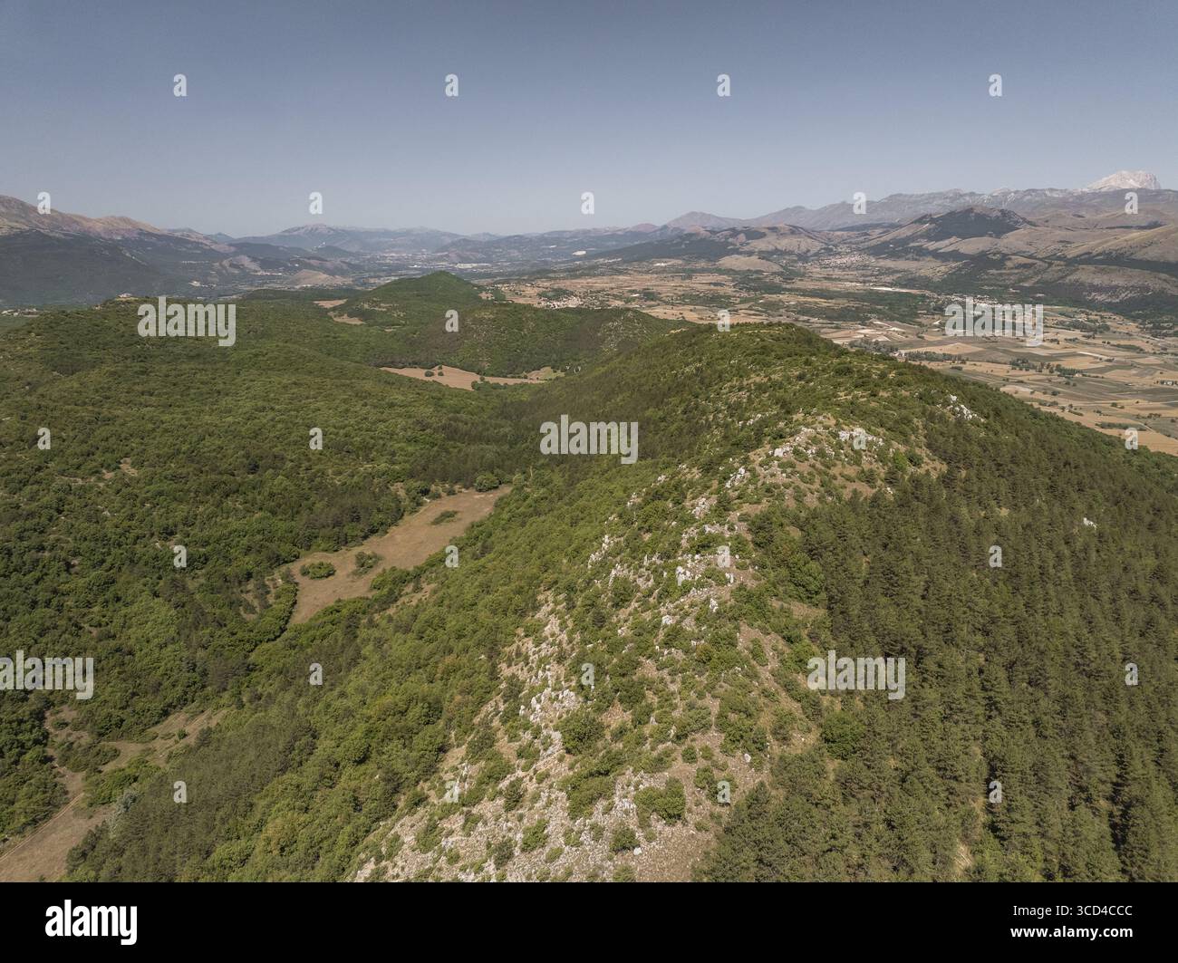 Aerial view of rolling hills blanketed in dense green forests meeting ...